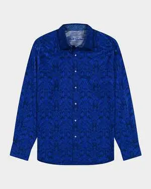 Robert Graham Highland Stretch Cotton Jacquard Sport Shirt - Navy