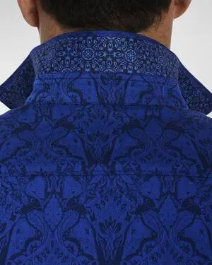 Robert Graham Apos;s Highland Stretch Cotton Jacquard Sport Shirt - Navy