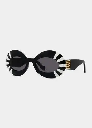 Loewe Anagram 49mm Oval Sunglasses Black White Smoke