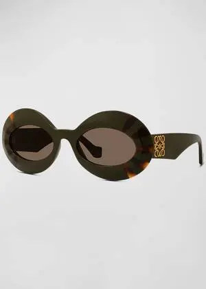 Loewe Anagram 49mm Oval Sunglasses Dark Green/brown