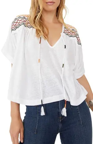 Free People Market Embroidered V-neck Top