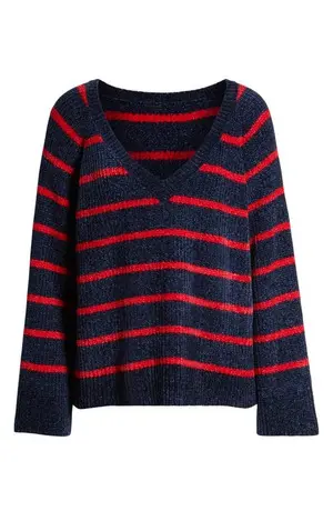 &.LAYERED Stripe V-neck Pullover - Navy/red