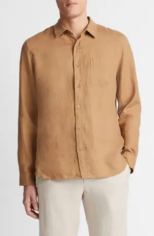 Vince Linen Button-up Shirt Caramel Desert