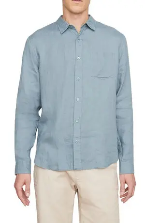 Vince Linen Button-up Shirt Dk Teal Pool