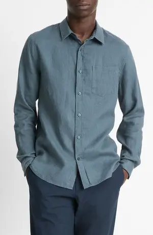 Vince Linen Button-up Shirt Marlin Teal