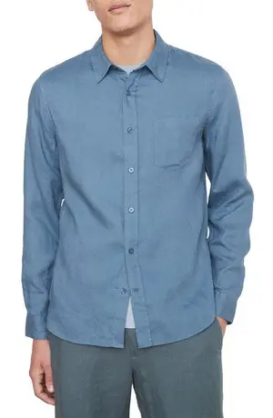 Vince Linen Button-up Shirt Night Blue