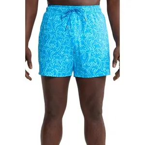 FAIR HARBOR The Bungalow Water Repellent Swim Trunks - Turquoise Cutout Palms