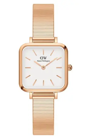 DANIEL WELLINGTON Quadro Studio Mesh Strap Watch - Rose Gold/ White