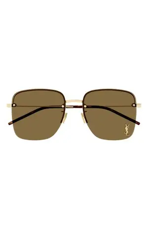 Saint Laurent 58mm Aviator Sunglasses - Gold
