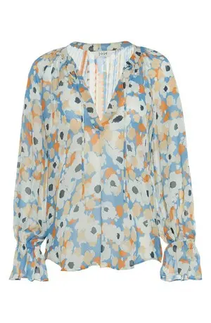 Joie Cecarina Floral Print Silk Popover Blouse