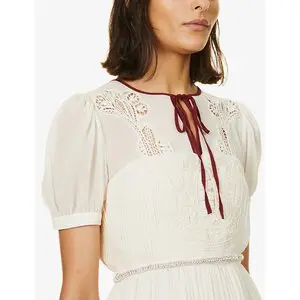 Self-Portrait Belt-Detail Macram-Trim Chiffon Mini Dress - Ivory |  Editorialist