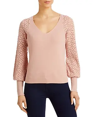SIONI Mixed Media Sleeve Sweater - Shale Pink