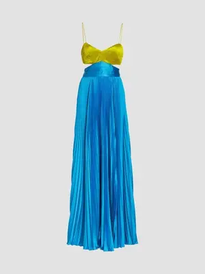 AMUR Elodie Pleated Cut-out Gown - Citrine Green Aquarius