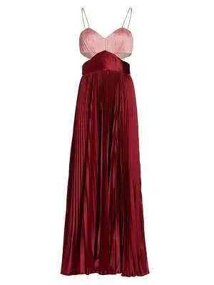AMUR Elodie Pleated Cut-out Gown Red Ochre