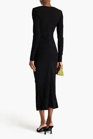 GANNI Ruched Crepe Midi Dress - Black