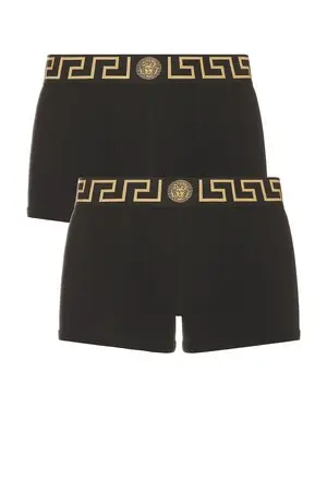 Versace Cotton Boxer Brief Two Pack In Black - Black & Gold