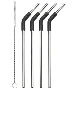S'WELL Stainless Steel Straw Set In Metallic Silver