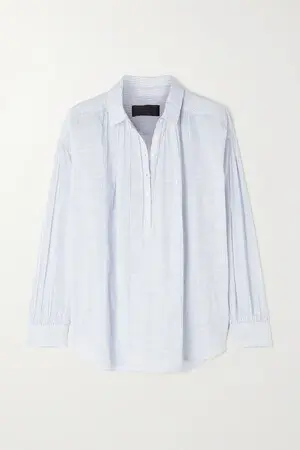 NILI LOTAN Miles Gathered Striped Cotton Blouse