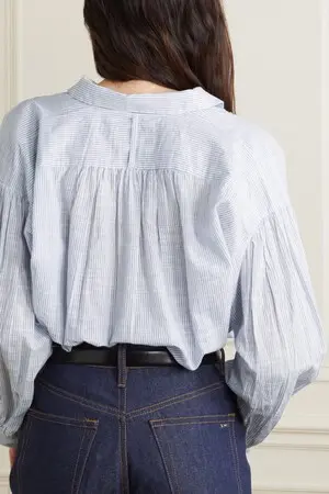 NILI LOTAN Miles Gathered Striped Cotton Blouse
