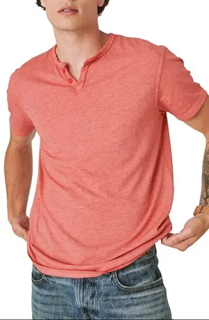 Lucky Brand LUCKY BRAND Venice Button Neck T-Shirt Aurora Red