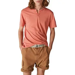 Lucky Brand LUCKY BRAND Venice Button Neck T-Shirt Burnt Ochre