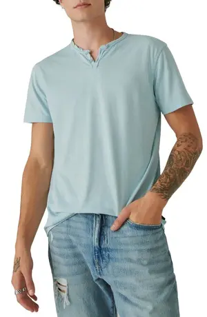 Lucky Brand LUCKY BRAND Venice Button Neck T-Shirt Spa Blue