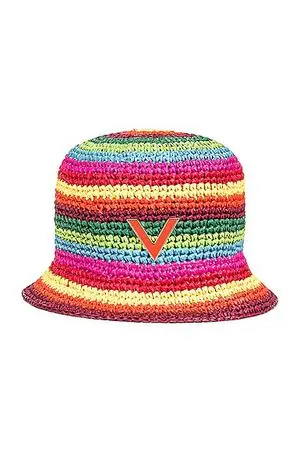 Valentino Garavani Crochet Enamel V Bucket Hat In Red