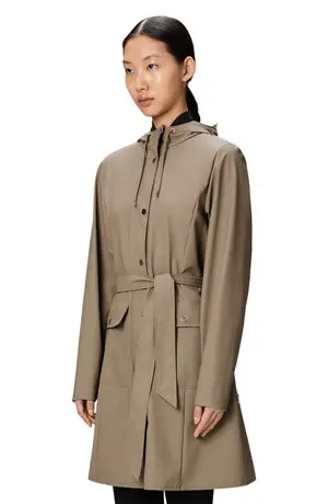 Rains Curve Waterproof Belted Jacket - Beige