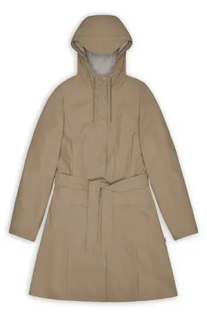 Rains Curve Waterproof Belted Jacket - Beige