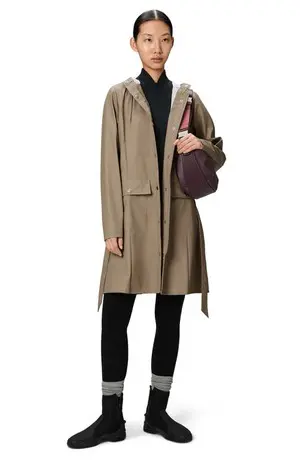 Rains Curve Waterproof Belted Jacket - Beige