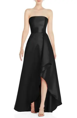 Alfred Sung Strapless Satin Gown - Black