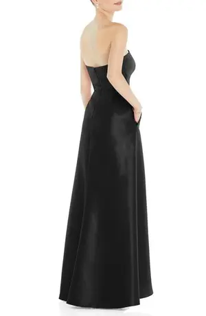 Alfred Sung Strapless Satin Gown - Black