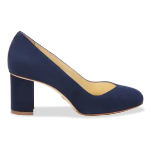 Sarah Flint Round Toe Pump With Block Heel - Navy Suede