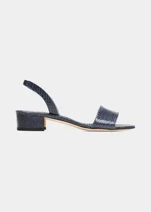 Manolo Blahnik Patopia Snakeskin Slingback Sandals - Navy4105