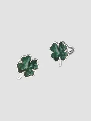 JAN LESLIE Four-leaf Clover Onyx & Rhodium-plated Cufflinks - Green