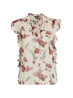 Paige Women's Genie Silk Blouse - Nude Cream Multi  - Nude Cream Multi