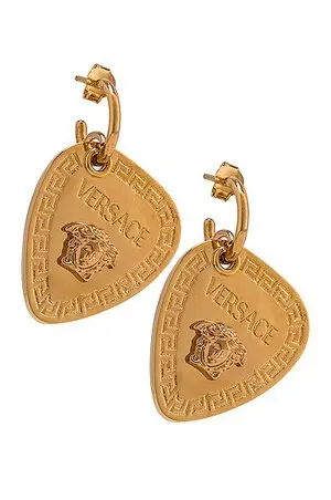 Versace Medusa Guitar Pick Earrings In Metallic Gold