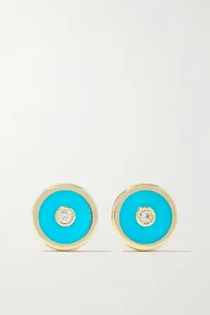 Retrouvai Compass Mini 14-karat Turquoise And Diamond Earrings