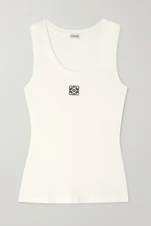 Loewe Embroidered Ribbed Cotton-blend Tank