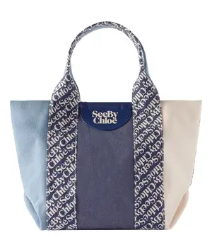 See By Chloé Laetizia Leather-trimmed Paneled Denim Tote