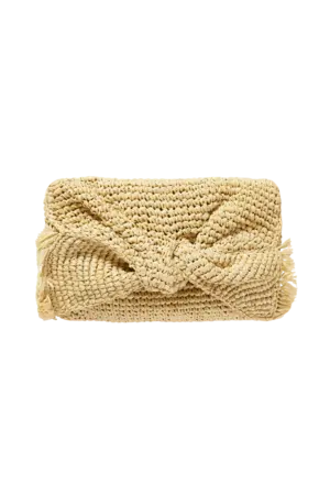 ANYA HINDMARCH Bow Fringed Raffia Clutch