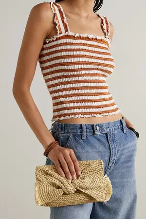 ANYA HINDMARCH Bow Fringed Raffia Clutch
