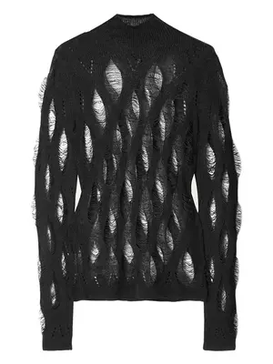 Dion Lee Distressed Open-Knit Linen-Blend Sweater In Black 60