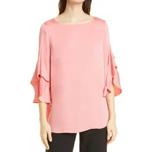 Misook Crêpe De Chine Ruffle Sleeve Top