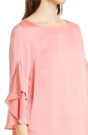 Misook Crêpe De Chine Ruffle Sleeve Top