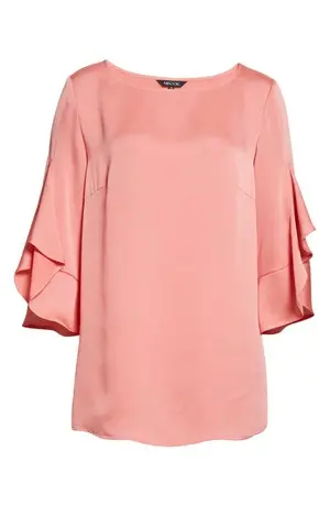 Misook Crêpe De Chine Ruffle Sleeve Top