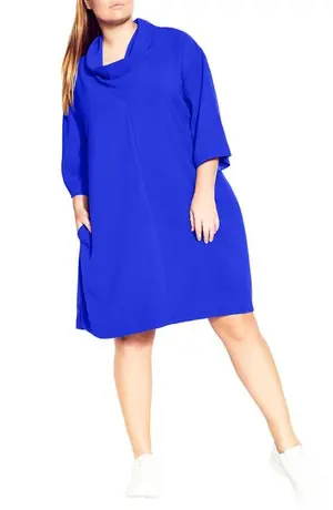 City Chic Refinity Cowl Neck A-line Dress - Cobalt