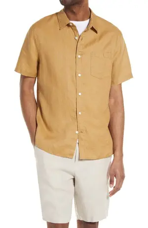 Vince Classic Fit Short Sleeve Linen Shirt Desert Trail