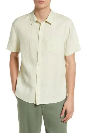 Vince Classic Fit Short Sleeve Linen Shirt Endive