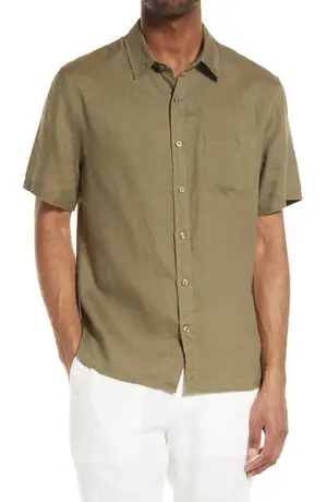 Vince Classic Fit Short Sleeve Linen Shirt Feathergrass